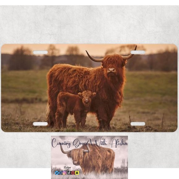 Country Grace With Alisha | Other | Highland Cow And Baby Car Tag Metal ...